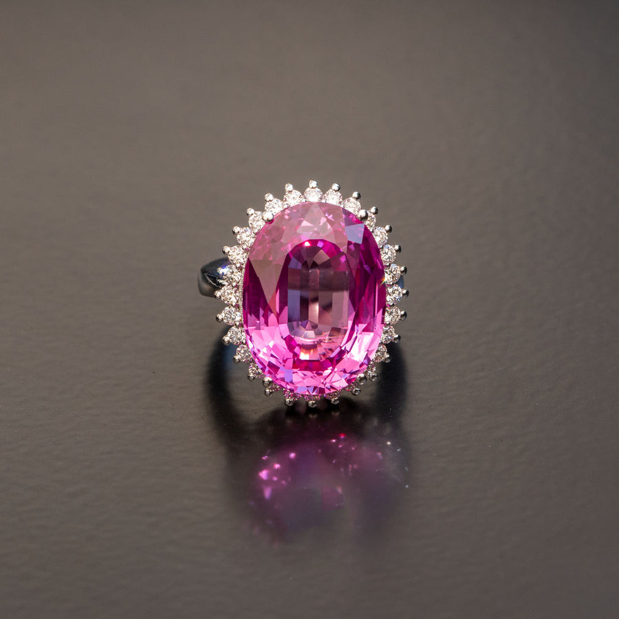25.00 carat pink sapphire & natural diamond ring, Cocktail pink ring ...